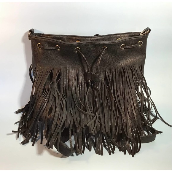 Bam Forever | Bags | Bam Forever Black Pebbled Leather Fringe Backpack ...